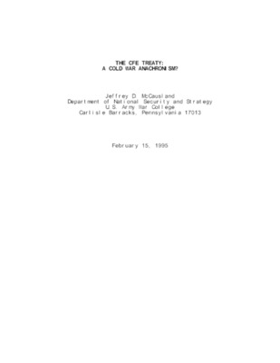 "The CFE Treaty: A Cold War Anachronism?" by Jeffrey D. McCausland Dr.