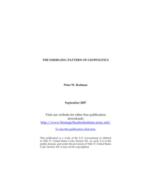 "The Emerging Pattern of Geopolitics" by Peter W. Rodman Dr.
