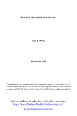 "Transformation for What?" by John White Dr.