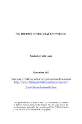 "On the Uses of Cultural Knowledge" by Sheila Miyoshi Jager Dr.