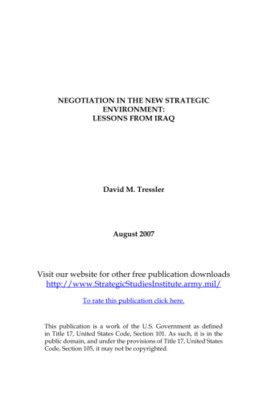 "Negotiation in the New Strategic Environment: Lessons from Iraq" by ...