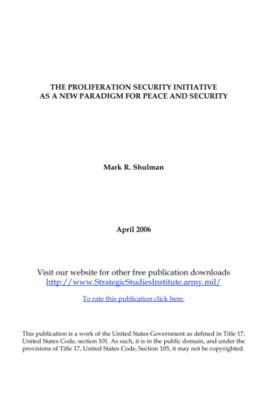 "The Proliferation Security Initiative as a New Paradigm for Peace and ...